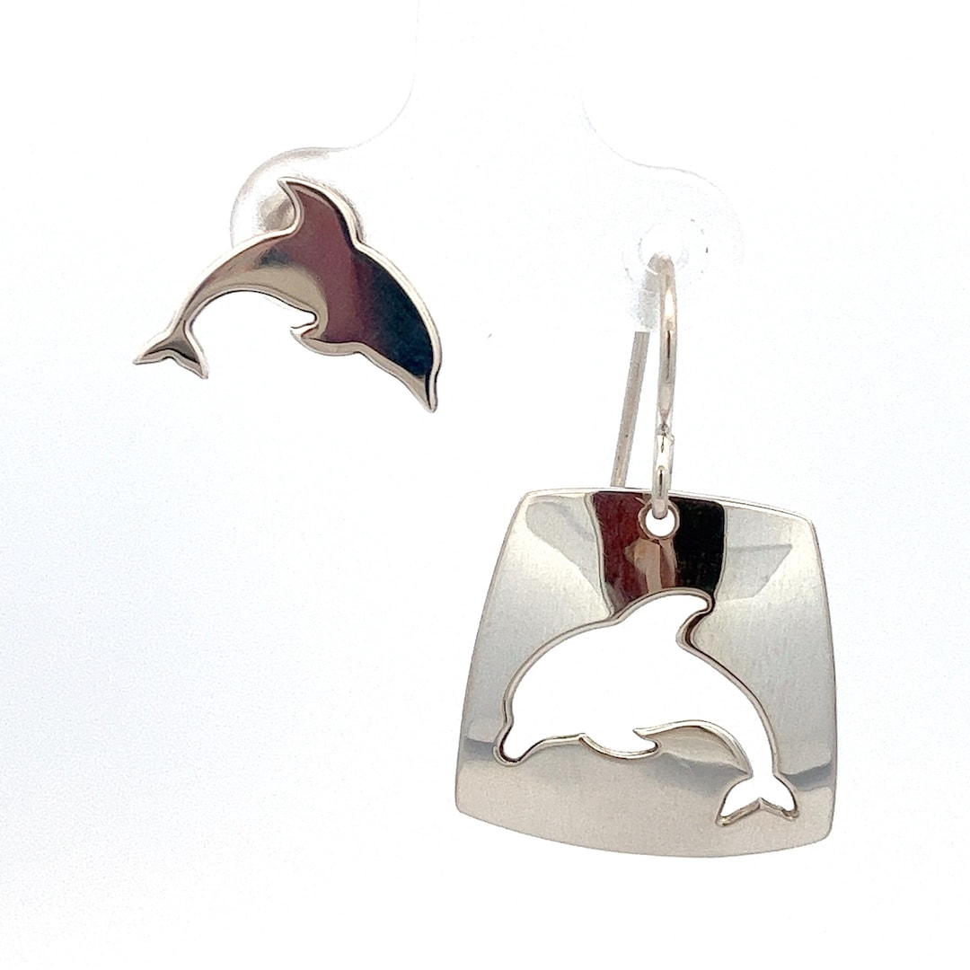 Sterling Silver Asymmetrical Dolphin Earrings: Sea Life Jewelry - ET510 ...