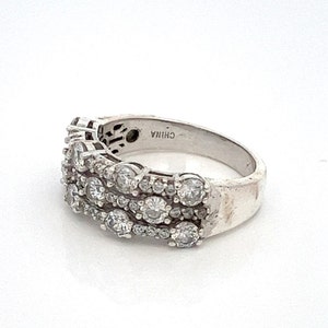 Three Row Cubic Zirconia Sterling Silver Ring Band CZ Wedding or ...