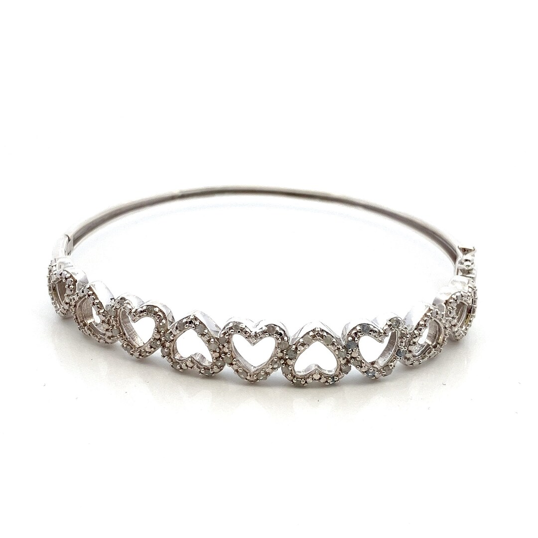 Diamond Sterling Silver Heart Bangle Bracelet Hinged - Fits Larger ...