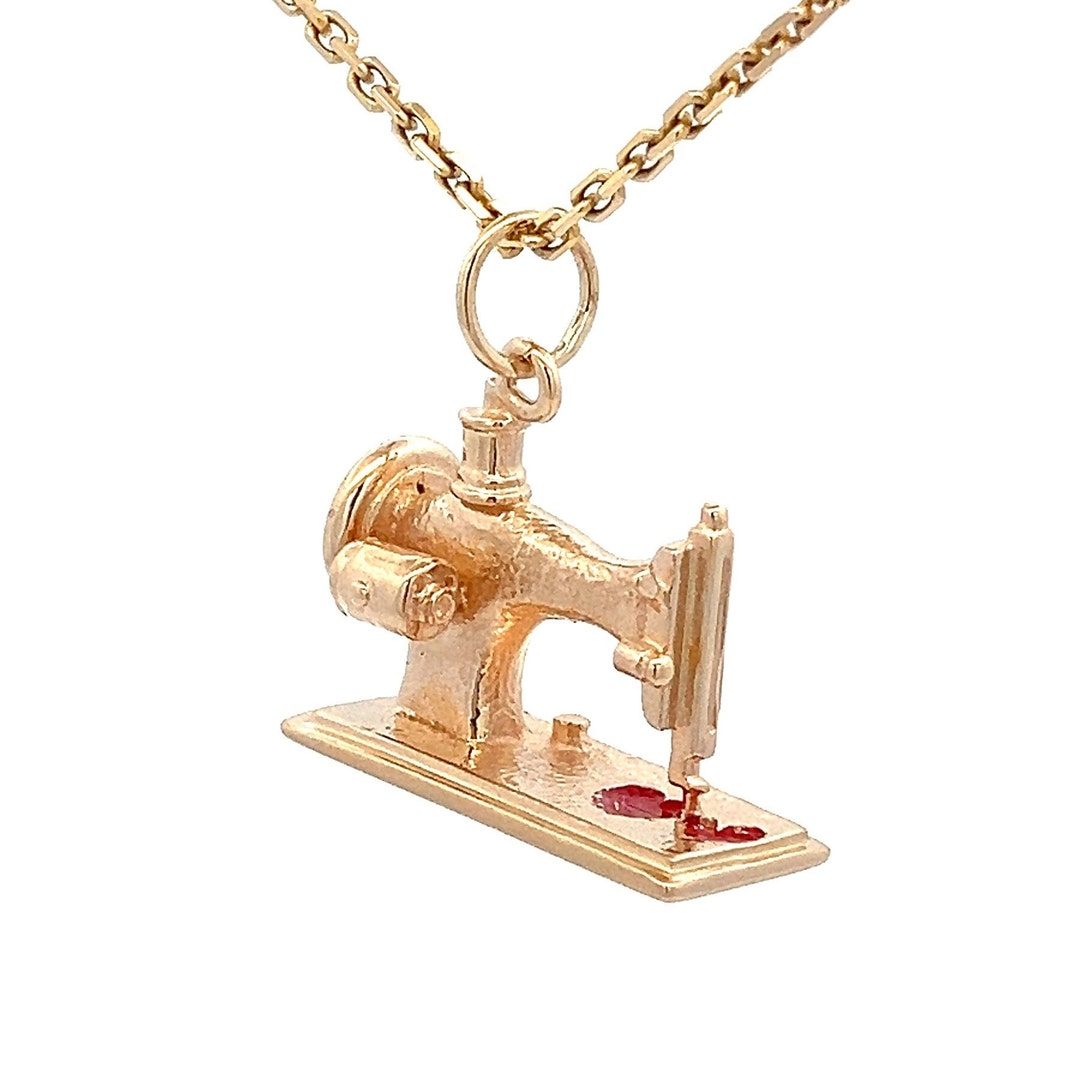 Vintage Solid 14k Gold and Enamel Sewing Machine Charm Pendant ~ 14k ...