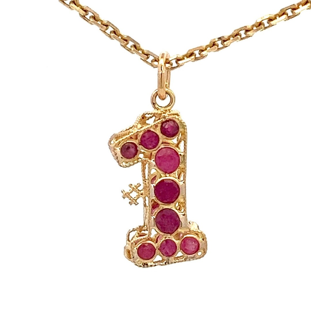 Vintage 14k Yellow Gold Ruby Number One Pendant Charm ~ ET1827 - Etsy