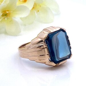 Men's Buff Top Sapphire Solid 10k Yellow Gold Ring Rectangular Cabochon ...