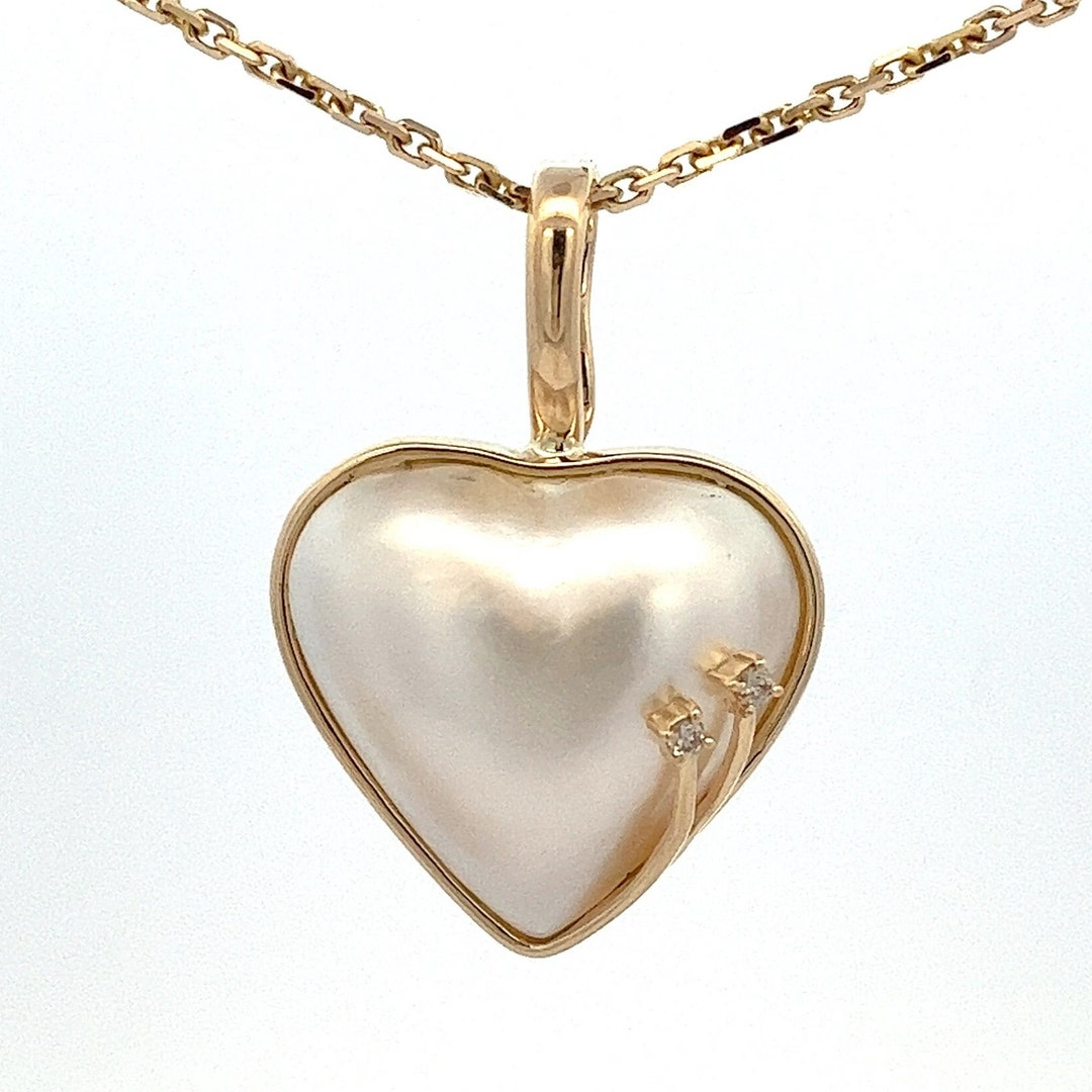 RARE - Heart Shaped Mabe Pearl and Diamond Enhancer Pendant ~ Vintage ...