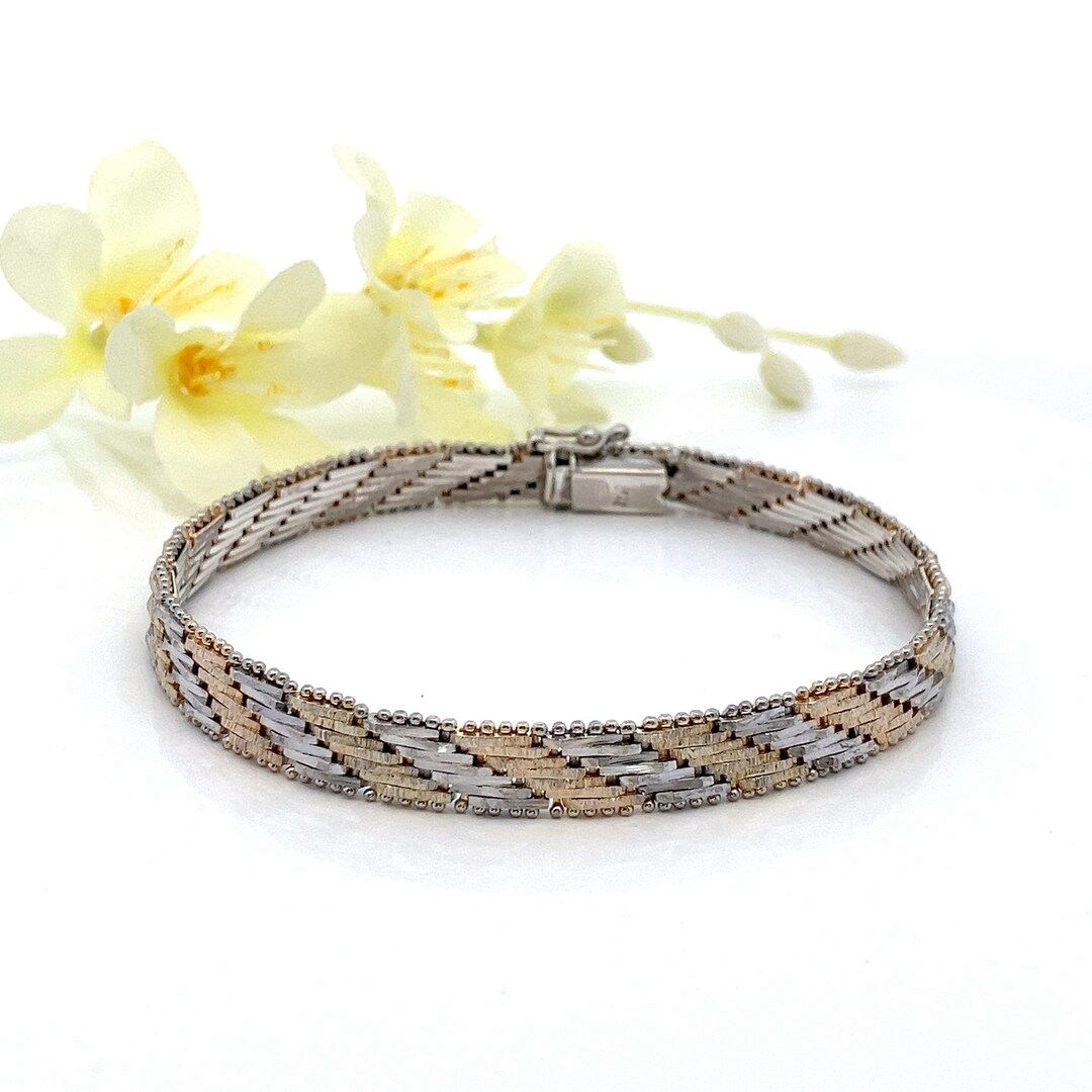 Woven Mesh Design Sterling Silver and Yellow Gold Plated Bracelet ...