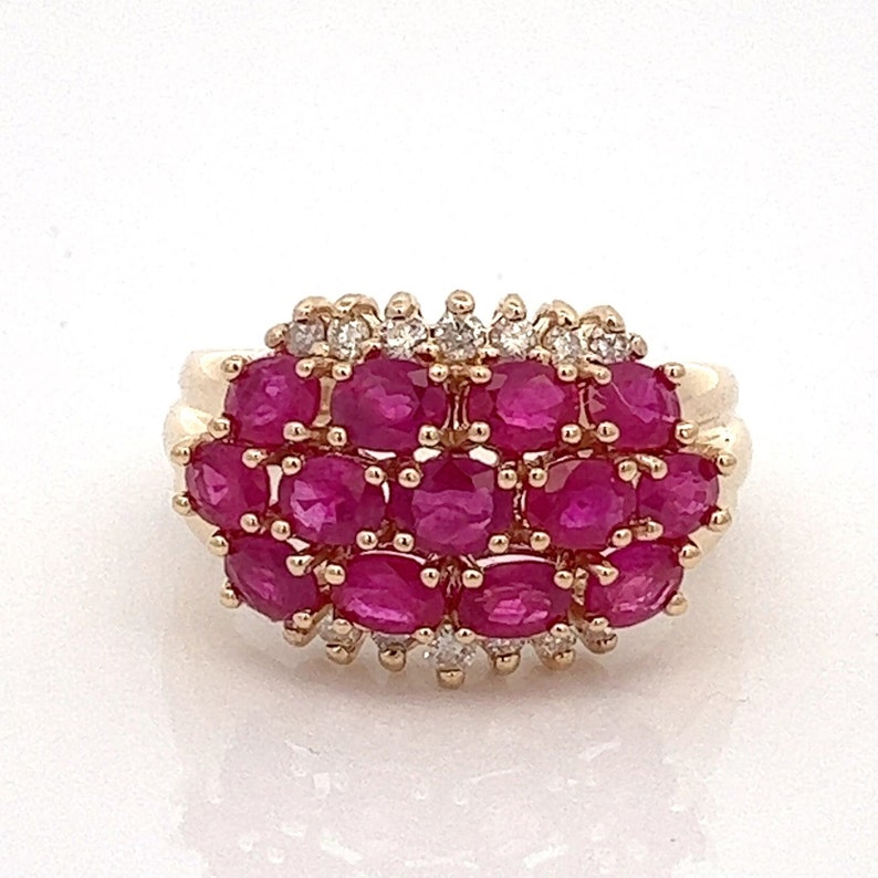 Vintage Ruby Diamond Cluster Ring: 14k Yellow Gold Wedding Band- ET1046 ...