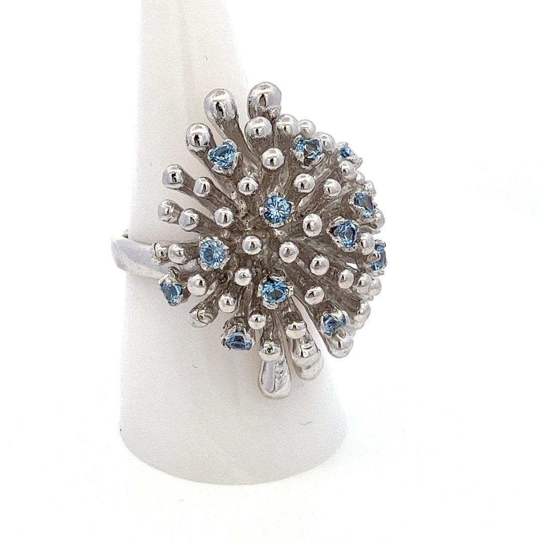 Modernist Starburst ~ Spiky Blue Spinel and Sterling Silver Cocktail ...