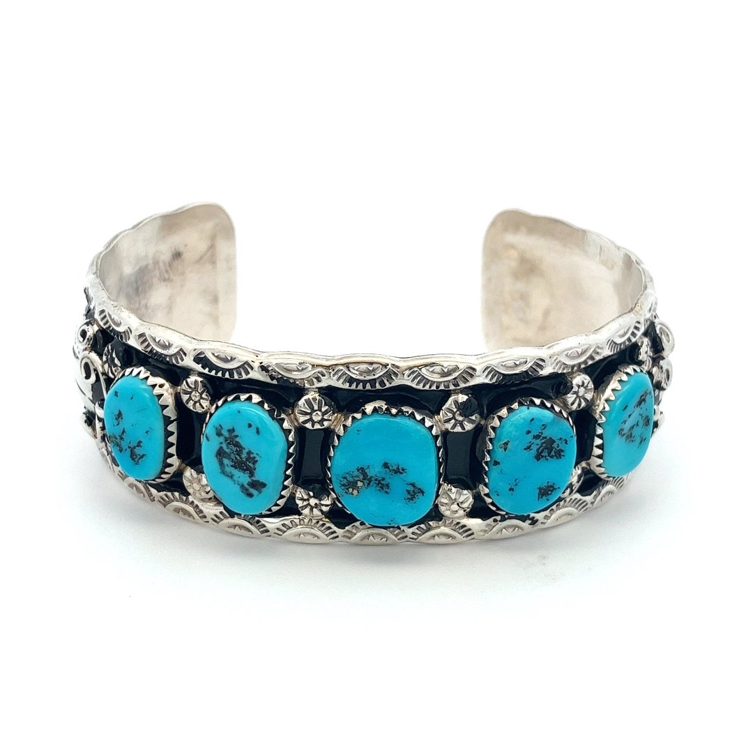 Navajo Turquoise Sterling Silver Cuff – Vintage Southwest Bangle ...
