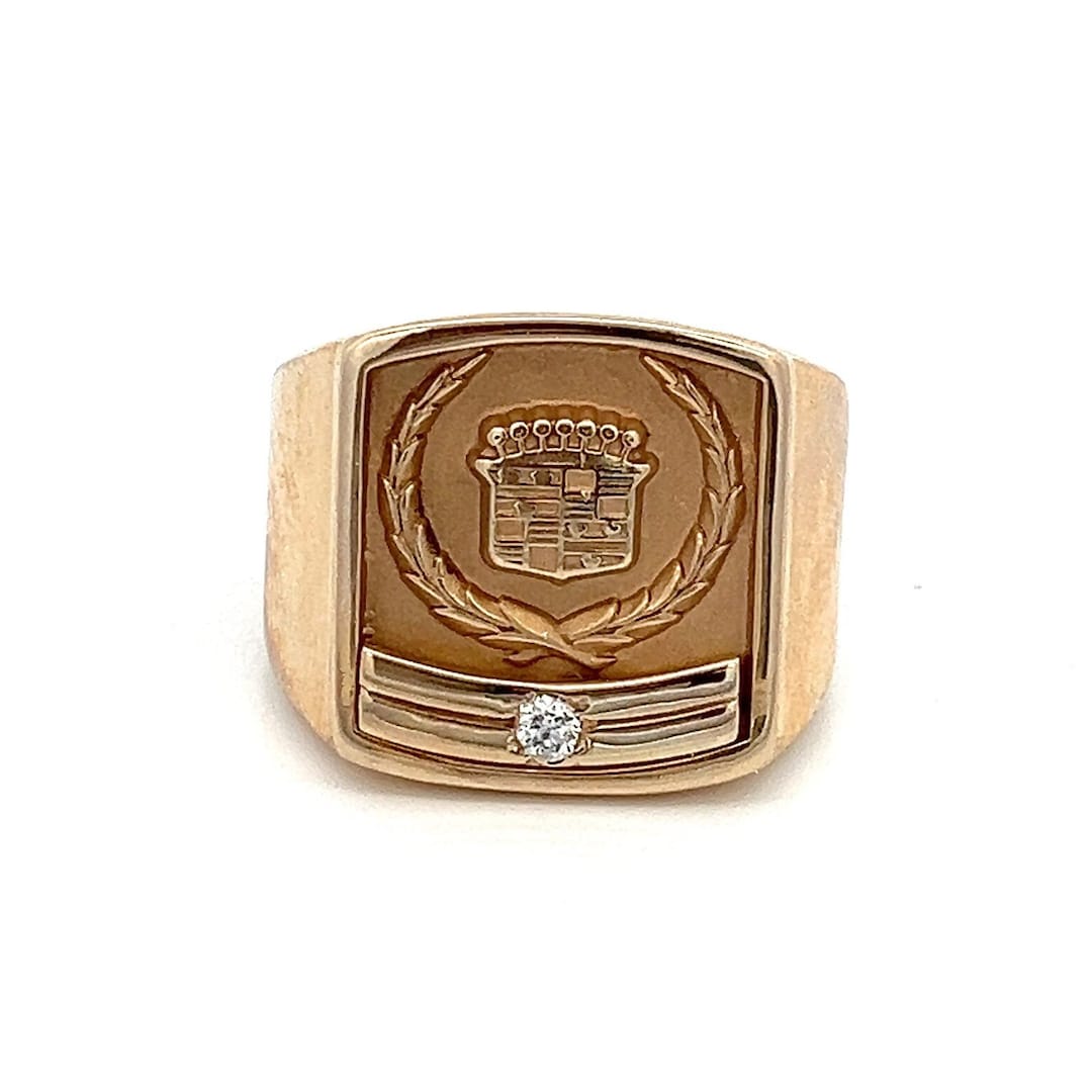 Men's Cadillac Emblem and Diamond 10k Yellow Gold Signet Ring Vintage ...