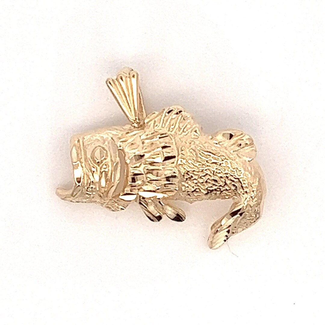 14K Yellow Gold Bass - Fish Jumping Pendant~ Fisherman's Gift ~ ET671 ...