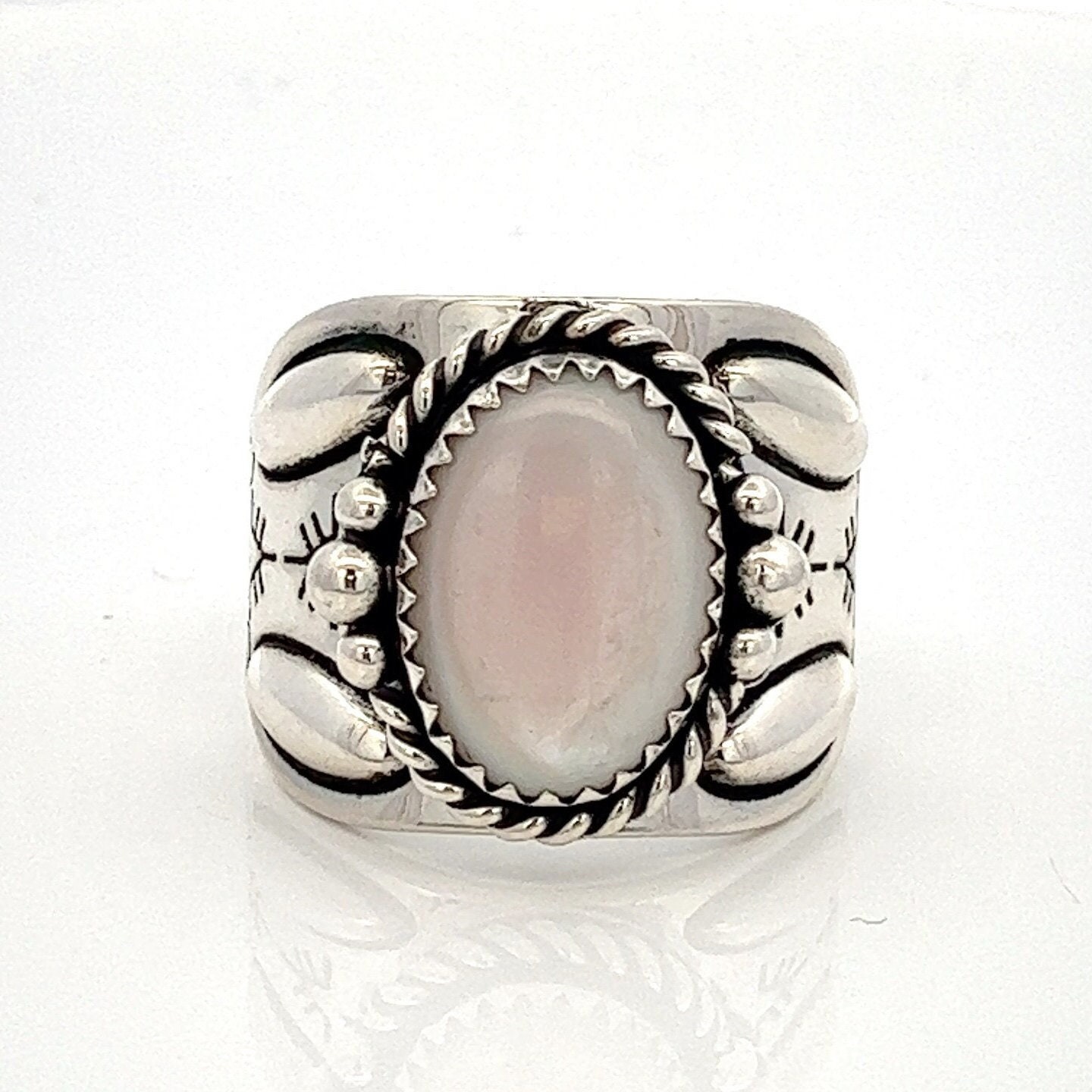 Oval Pink Mother of Pearl Wide Band Ring Southwestern Style - Etsy