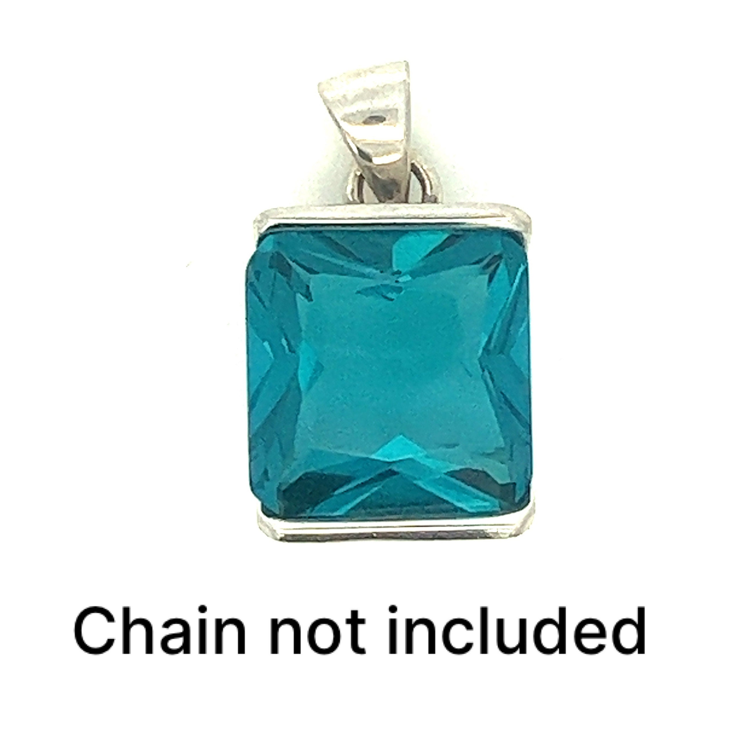 Teal Blue Square Radiant Glass and Sterling Silver Pendant - Etsy