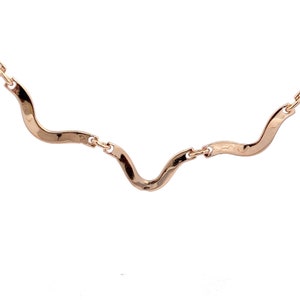 Handmade Solid 14K Yellow Gold Wavy Bar Necklace Chain Estate Statement ...