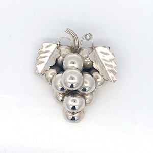 Large Grape Cluster Sterling Silver Handmade Pin Brooch- Vintage Marked ...