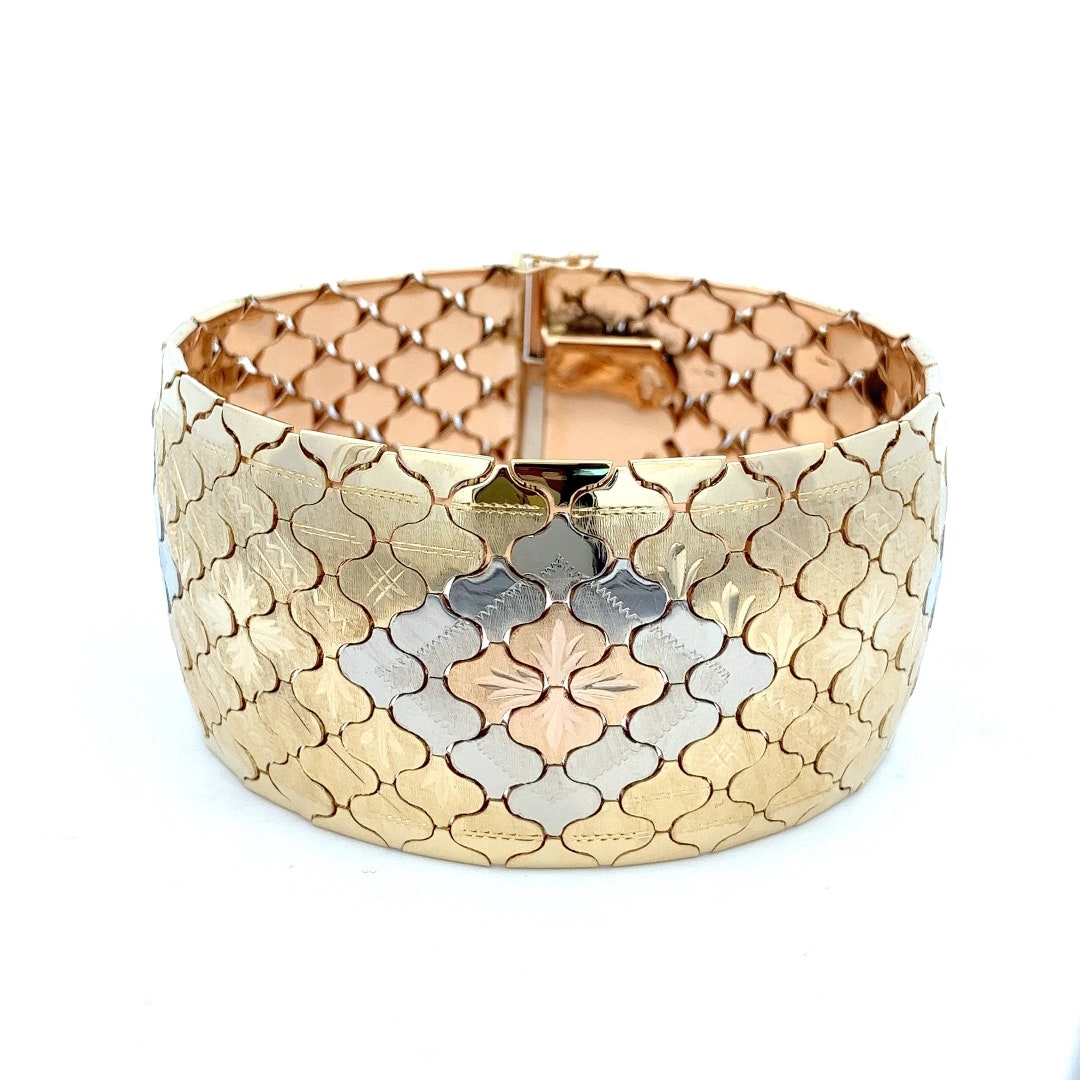 Estate 18k Tri-color Gold Wide Cleopatra Link Bracelet 7.5 Length ...