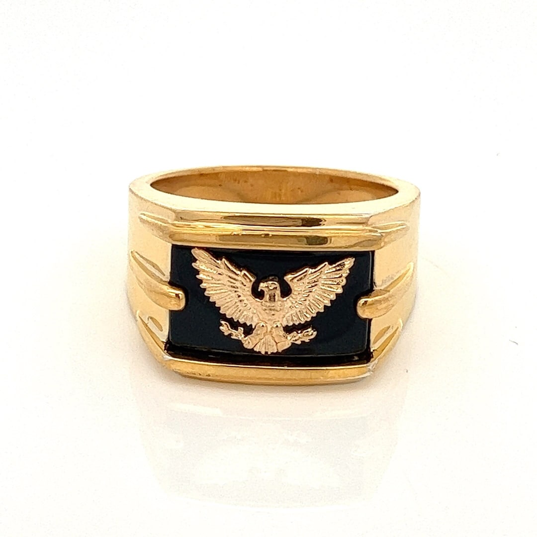 FM Franklin Mint 925 Sterling Silver 585 14k Eagle Onyx Ring, Men's ...