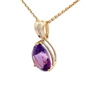 Pear Shaped Amethyst and Natural Diamonds 14k Yellow Gold Enhancer ...