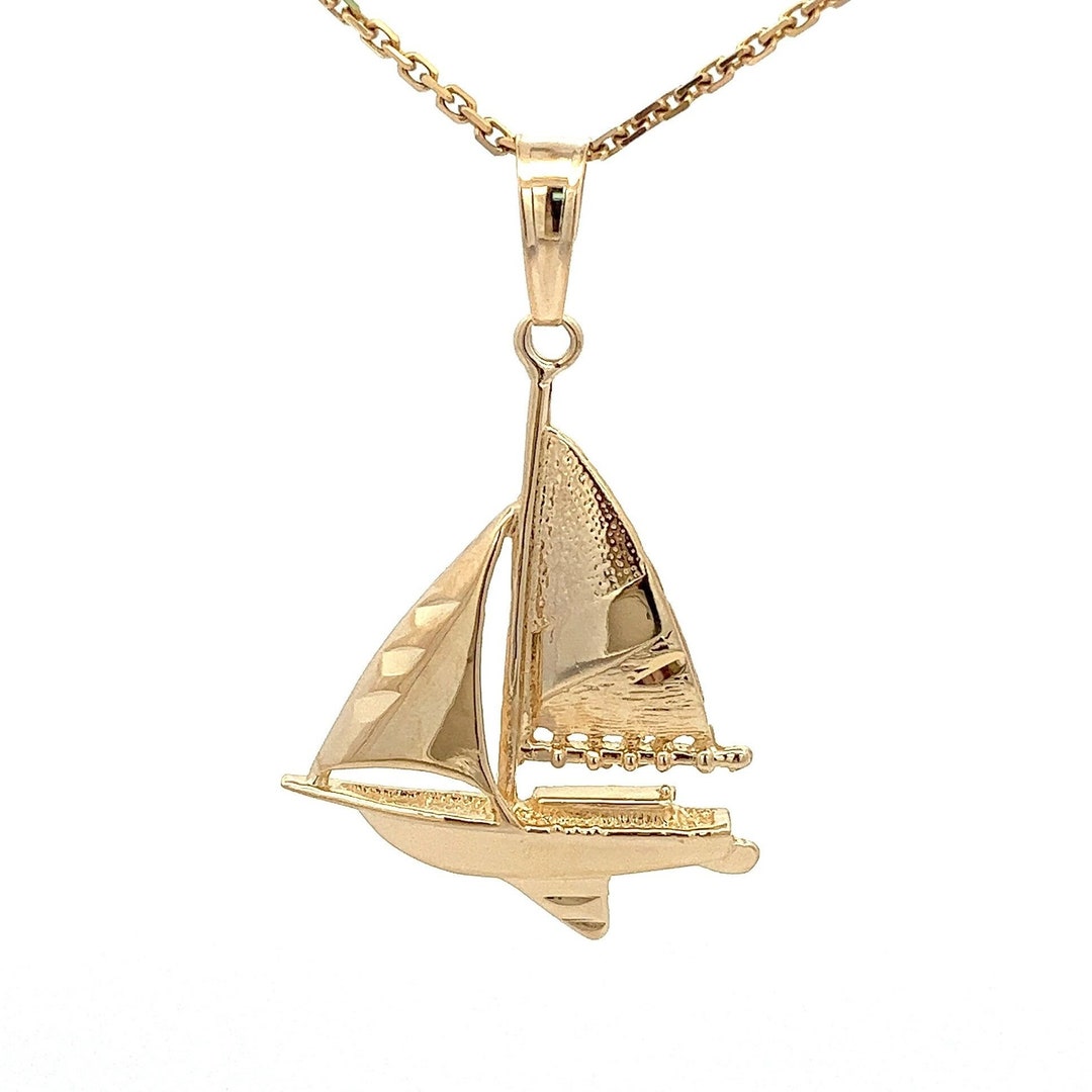 14K Yellow Gold Sailboat Charm Pendant: Nautical Jewelry~ ET1847 - Etsy