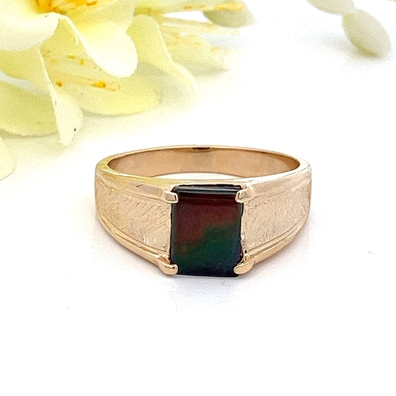 Rectangular Ammolite 14k Yellow Gold Ring ~ Size 7.5 ~ Unisex Ring ...