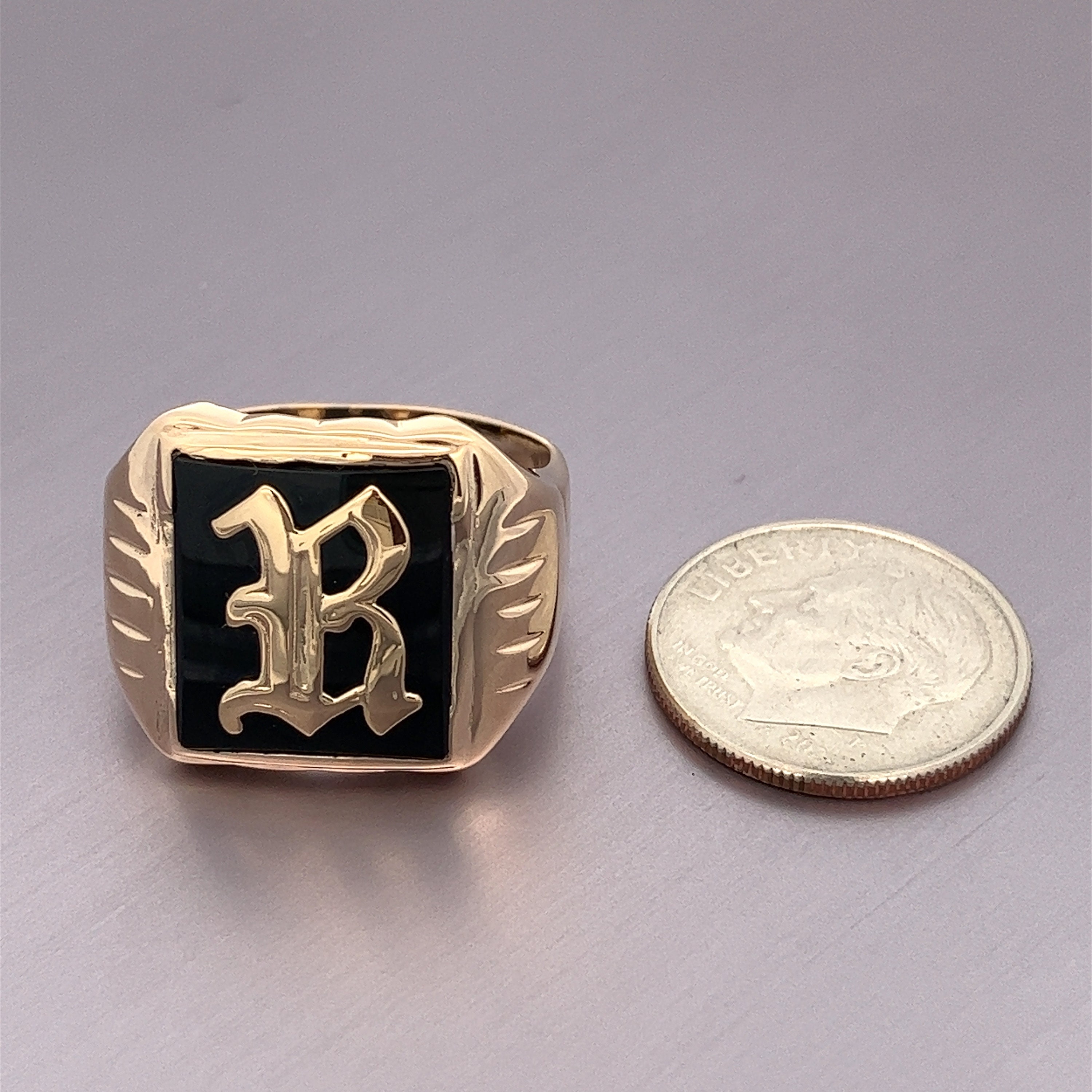 Men's Large Black Onyx Letter R Signet Ring 10K Yellow - Etsy