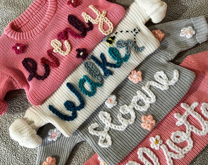 Personalized Chunky Knit Hand Embroidery Baby Name Sweater / Fast ...