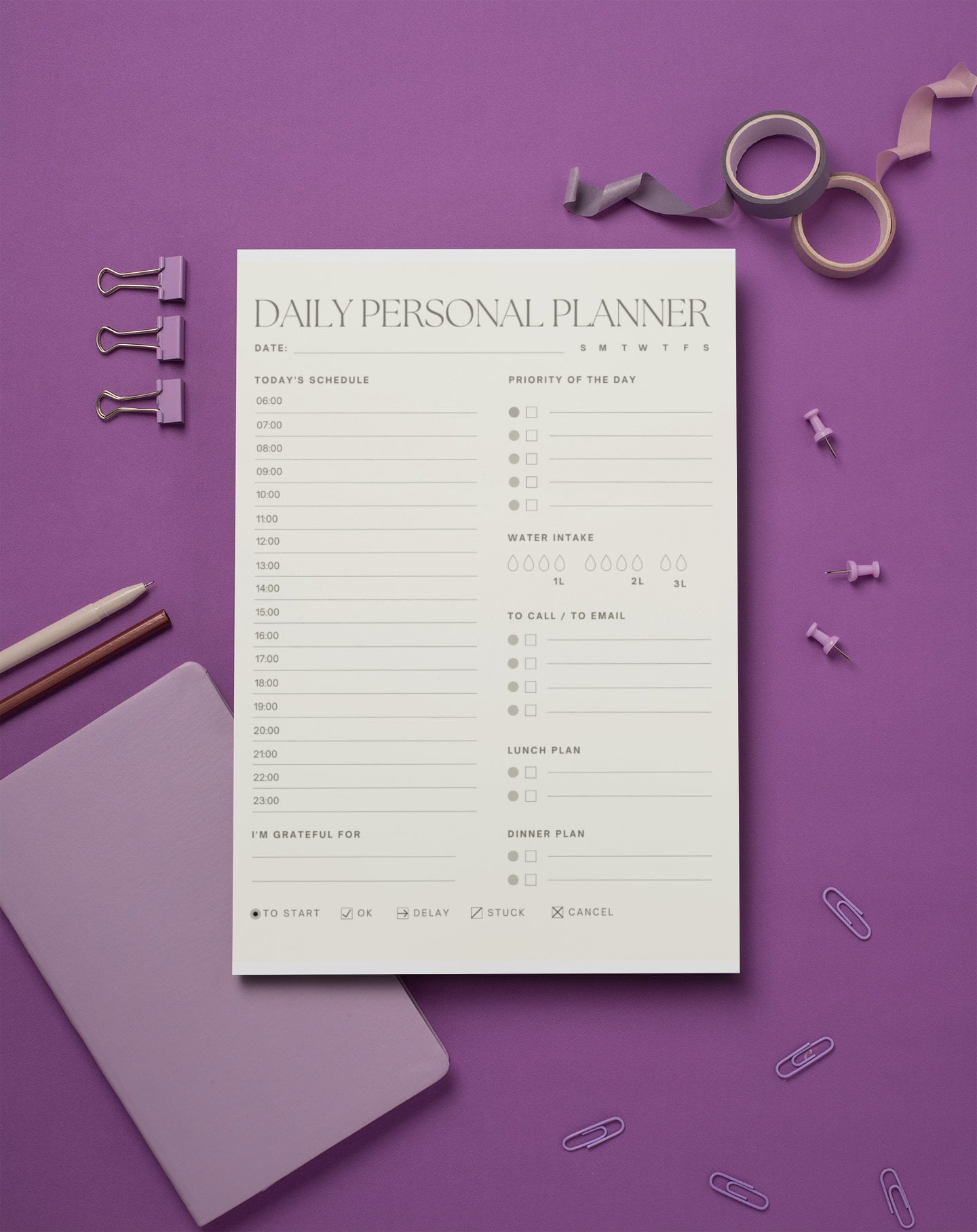 Daily Personal Planner Printable Instant Download Minimal - Etsy
