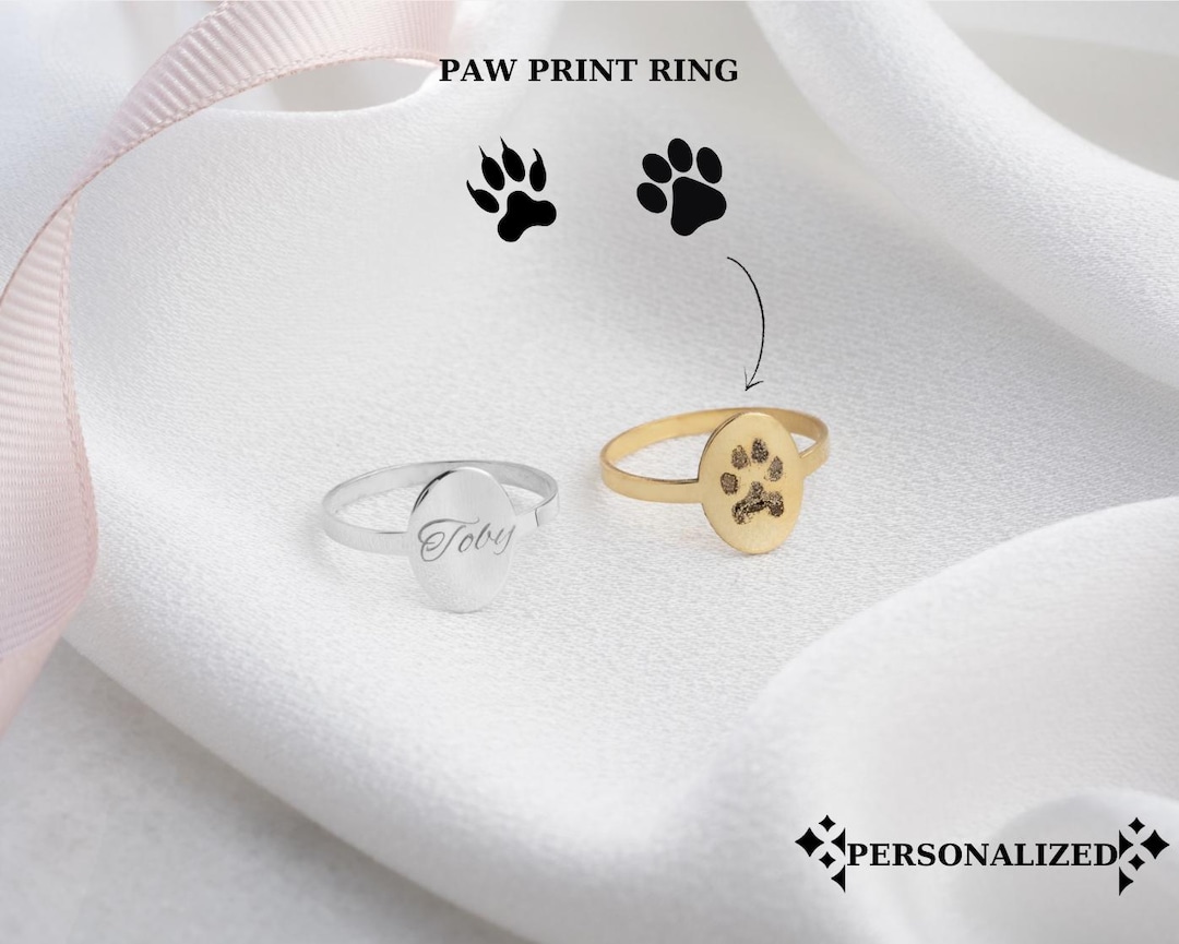 Personalized Paw Print Ring, Dainty Dog Paw Ring, Tiny Nose Print Ring ...