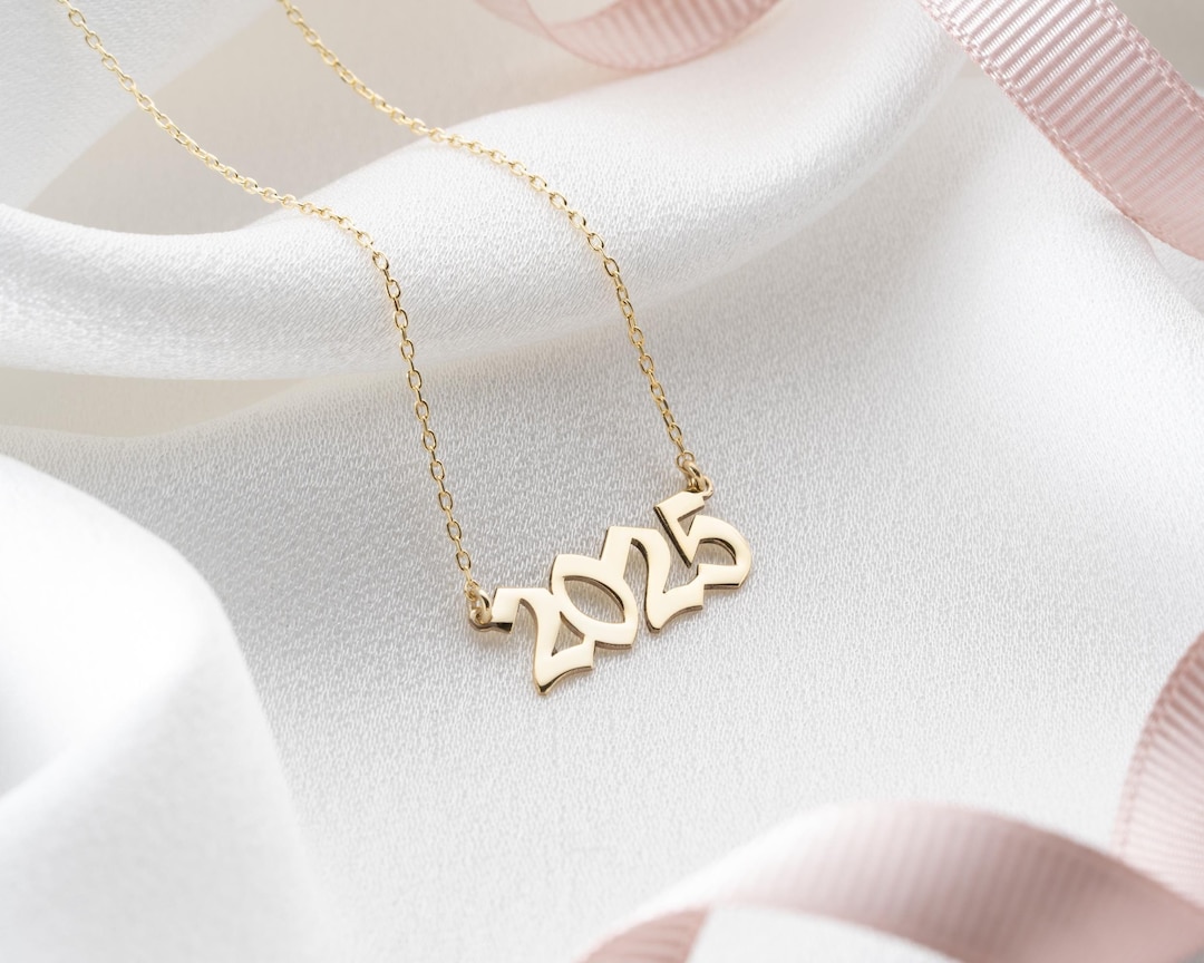 14K Solid Gold Personalized Number Necklace, Gold Lucky Date Necklace ...