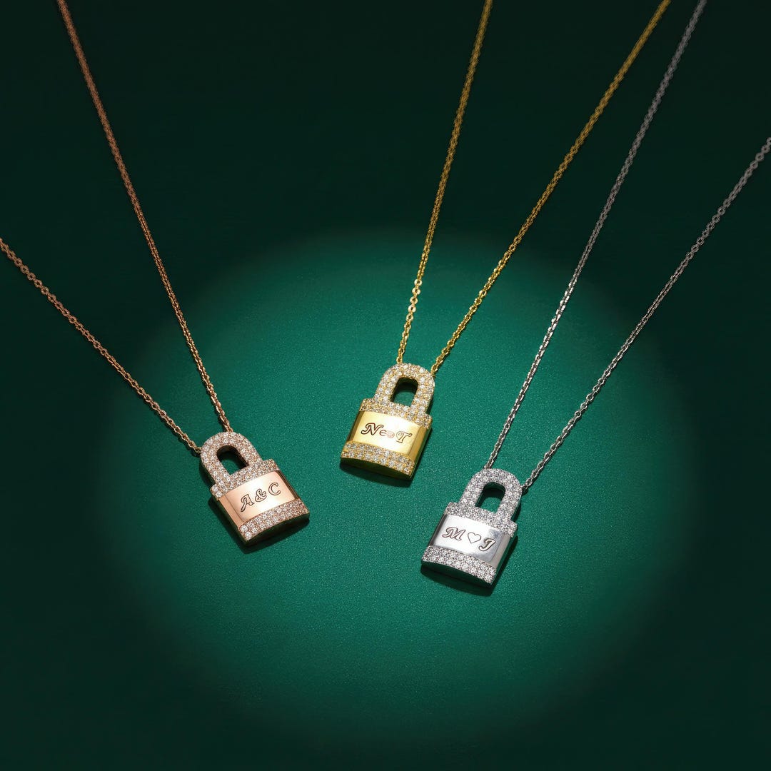Custom Lock Necklace With Initials, Personalized Padlock Pendant, Gold ...