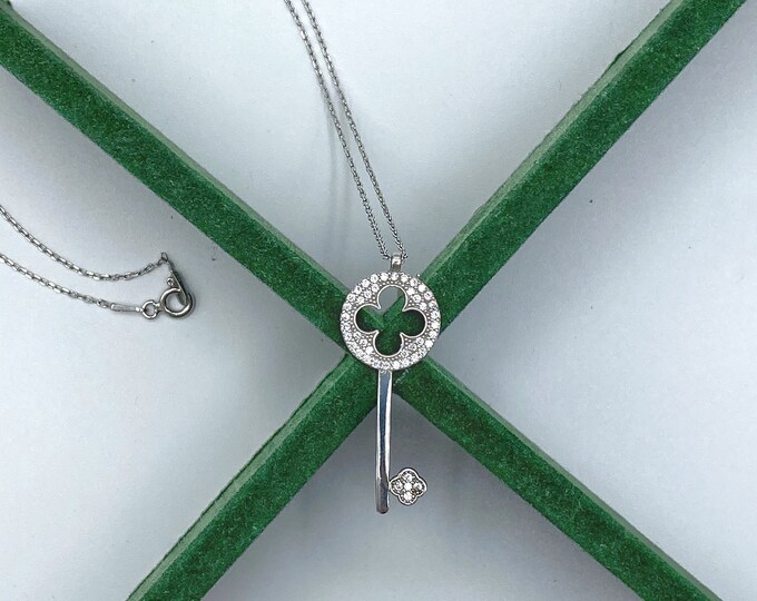 Key Clover Necklace, Clover Jewelry, Key Necklace, Clover Pendant, Lock ...