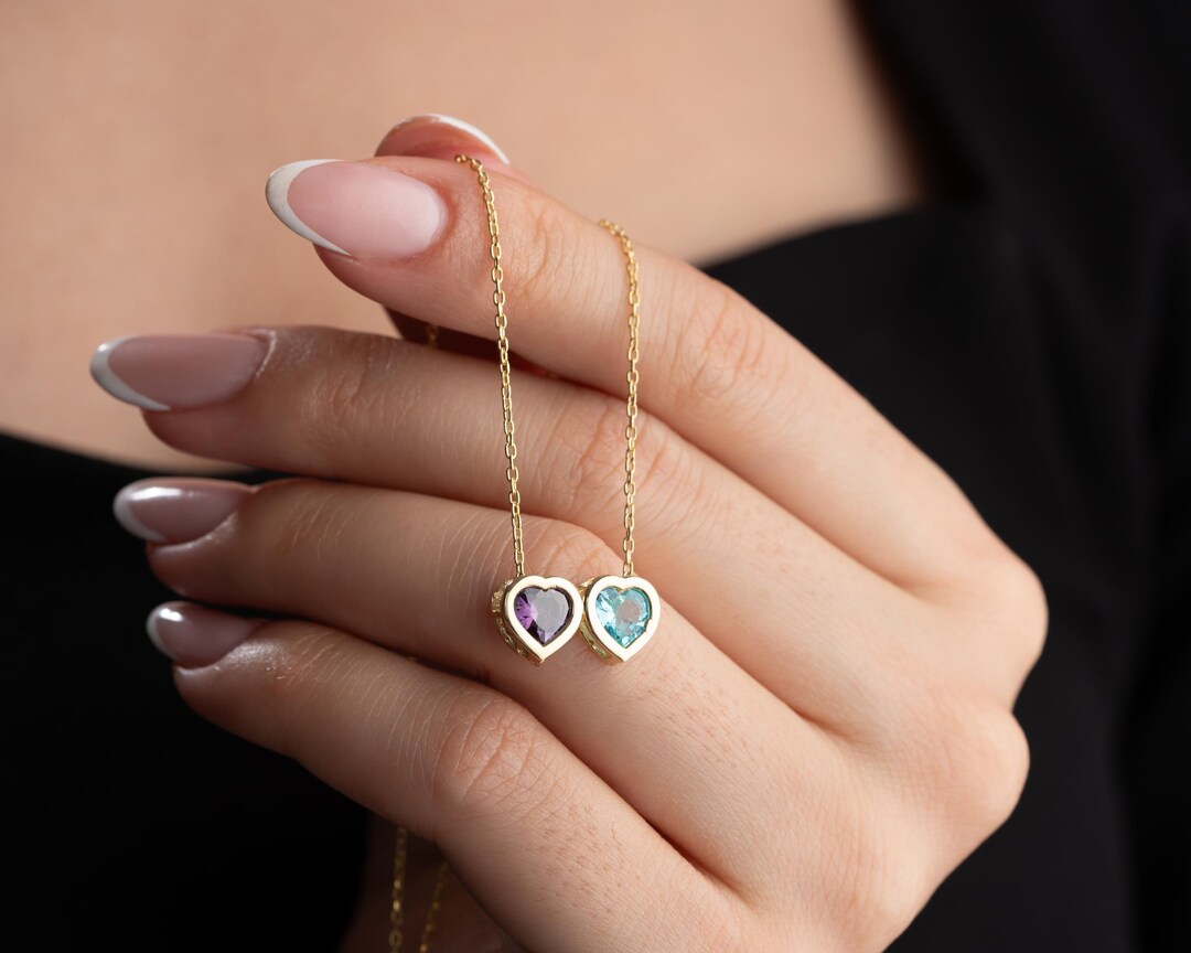 Personalized Minimalist Birthstone Necklace, Heart Birthstone Necklace ...