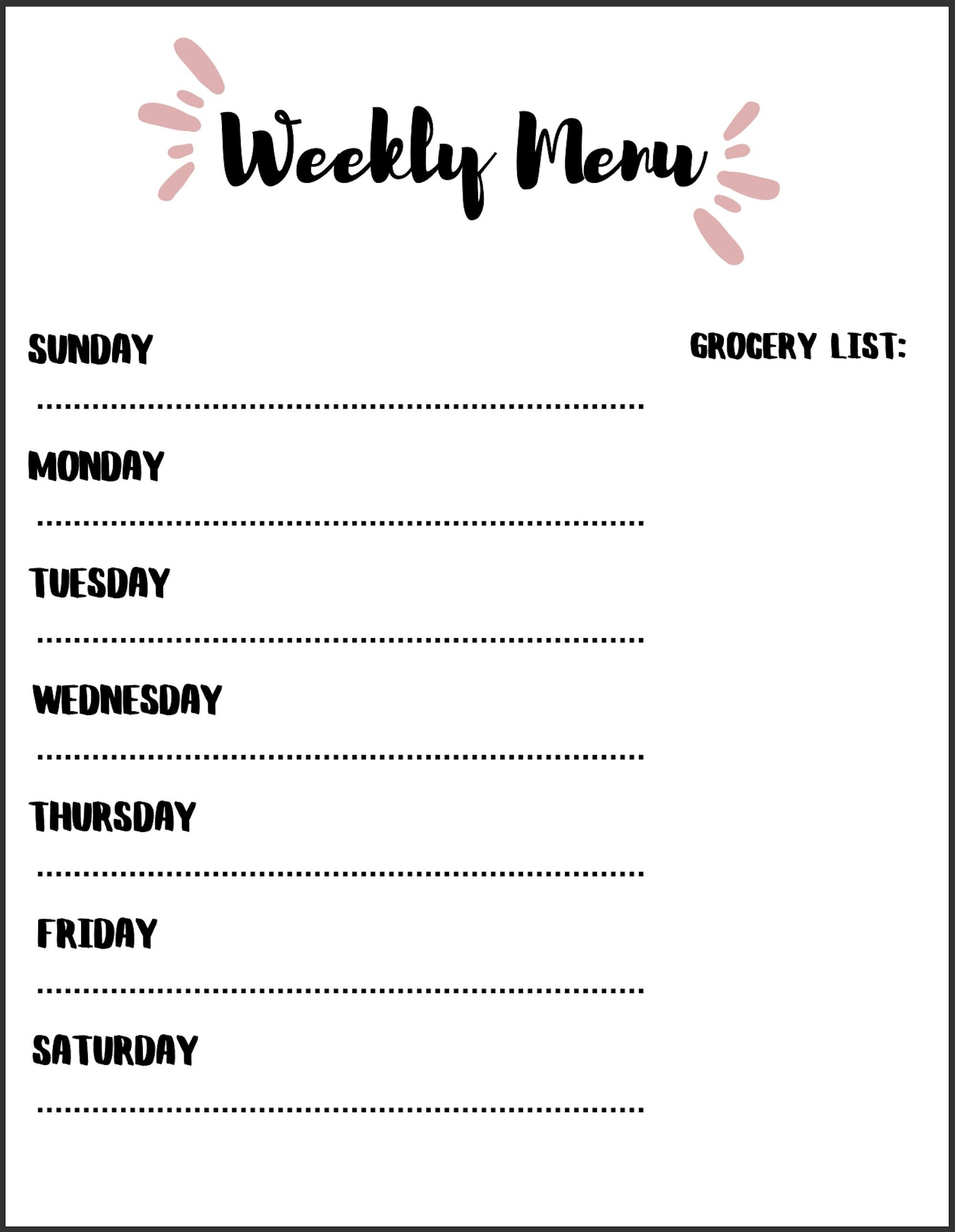 Printable Weekly Menu | Download | Meal Planner | PDF File | - Etsy