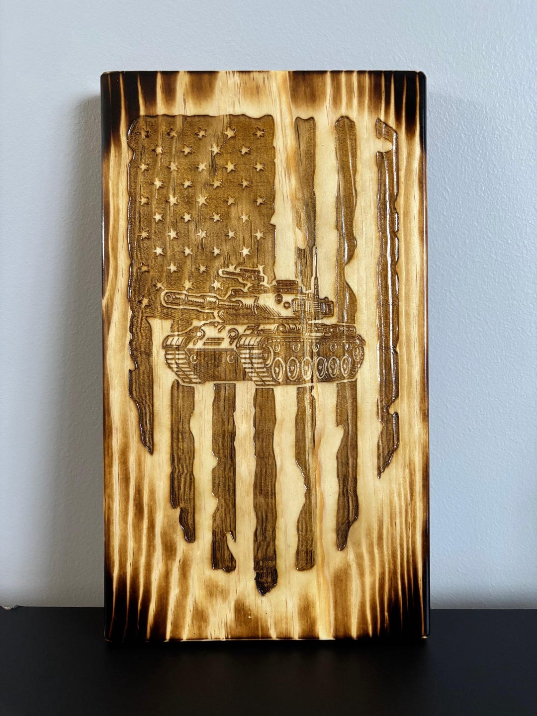 Patriotic Military Tank Sign With Distressed American Flag Background ...