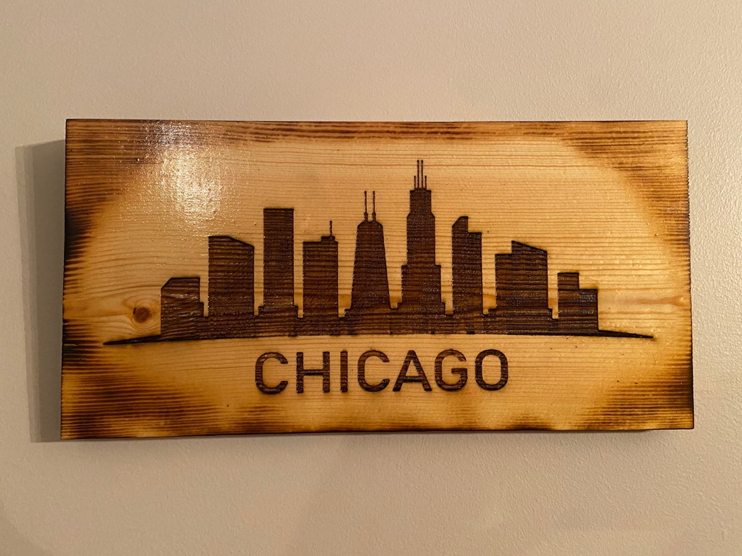 Chicago Skyline - Wood Burnt Sign With Free Shipping - Etsy