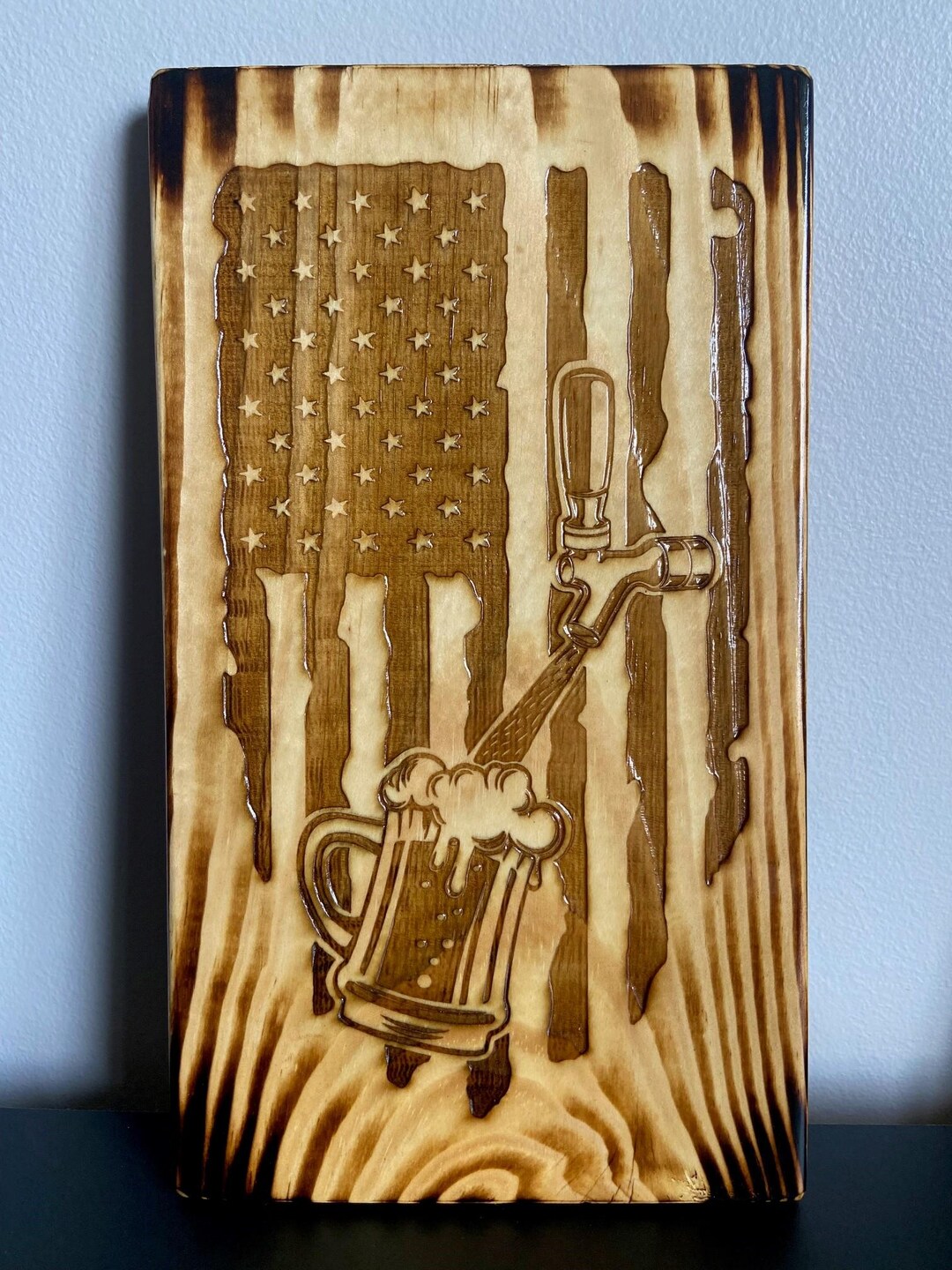 American Flag With Draft Beer Sign (free Shipping) - Patriotic Decor - Etsy