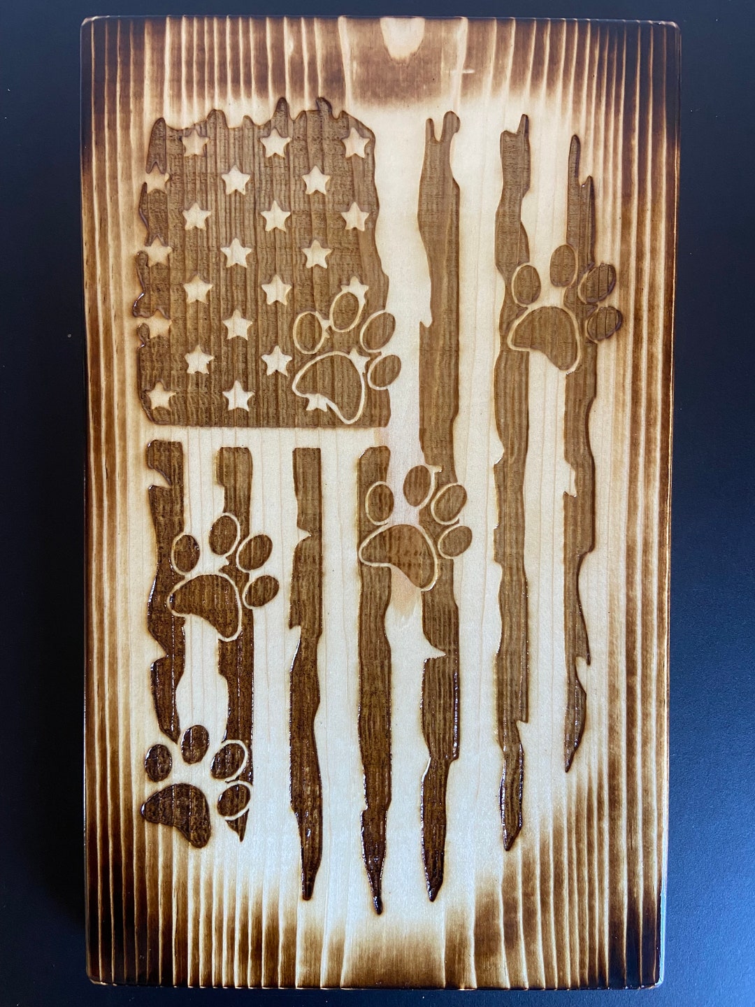 Rustic Paw Print Decor on American Flag Wood Plaque (free Shipping) - Etsy