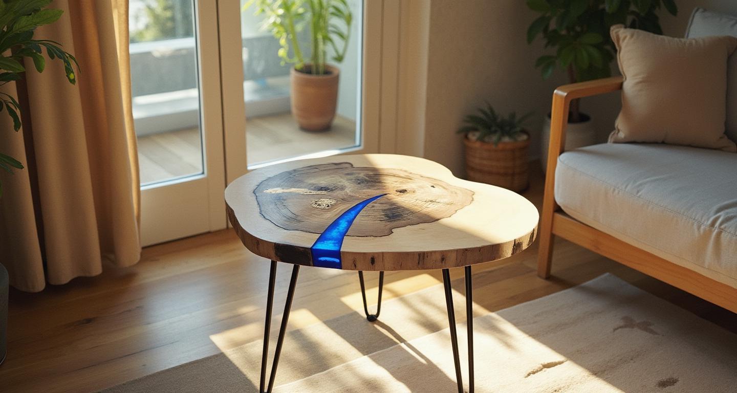 Spalted Maple Wood Cookie End Table With Blue Epoxy Resin - Etsy