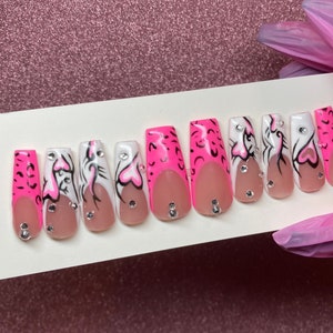 Y2k French Tip Press on Nails Handmade Fake Nails Glue - Etsy