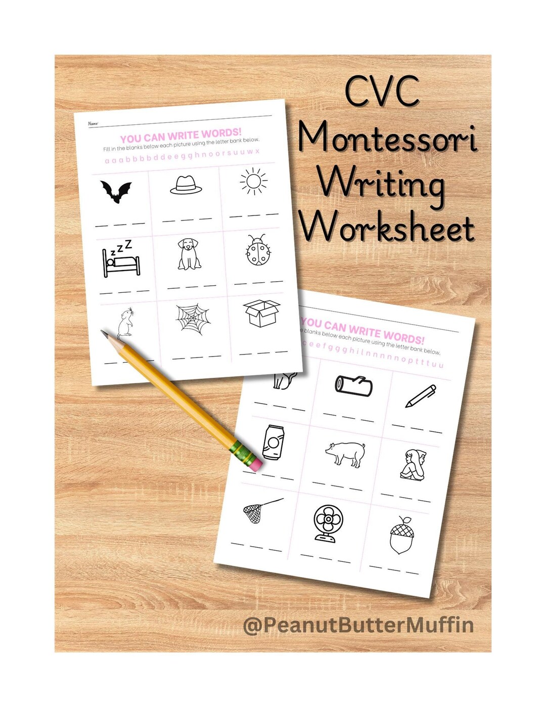 CVC Montessori Pink Words Writing Worksheet - Etsy