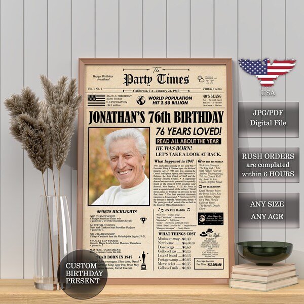 Printable 1947 Birthday Sign - Etsy