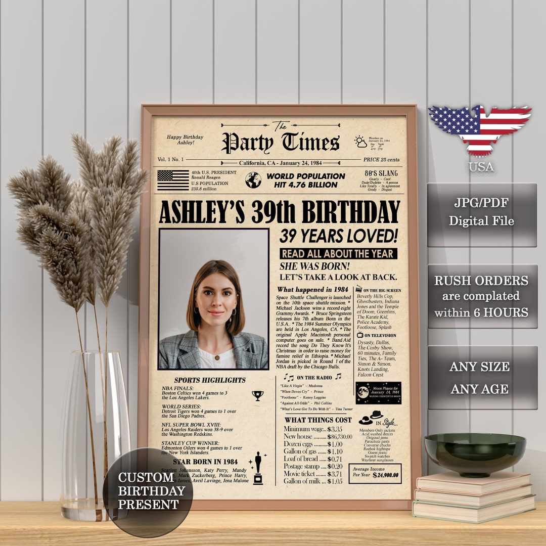 39th Birthday Gift Idea, Back in 1984 Sign, Born in 1984,39th Birthday ...