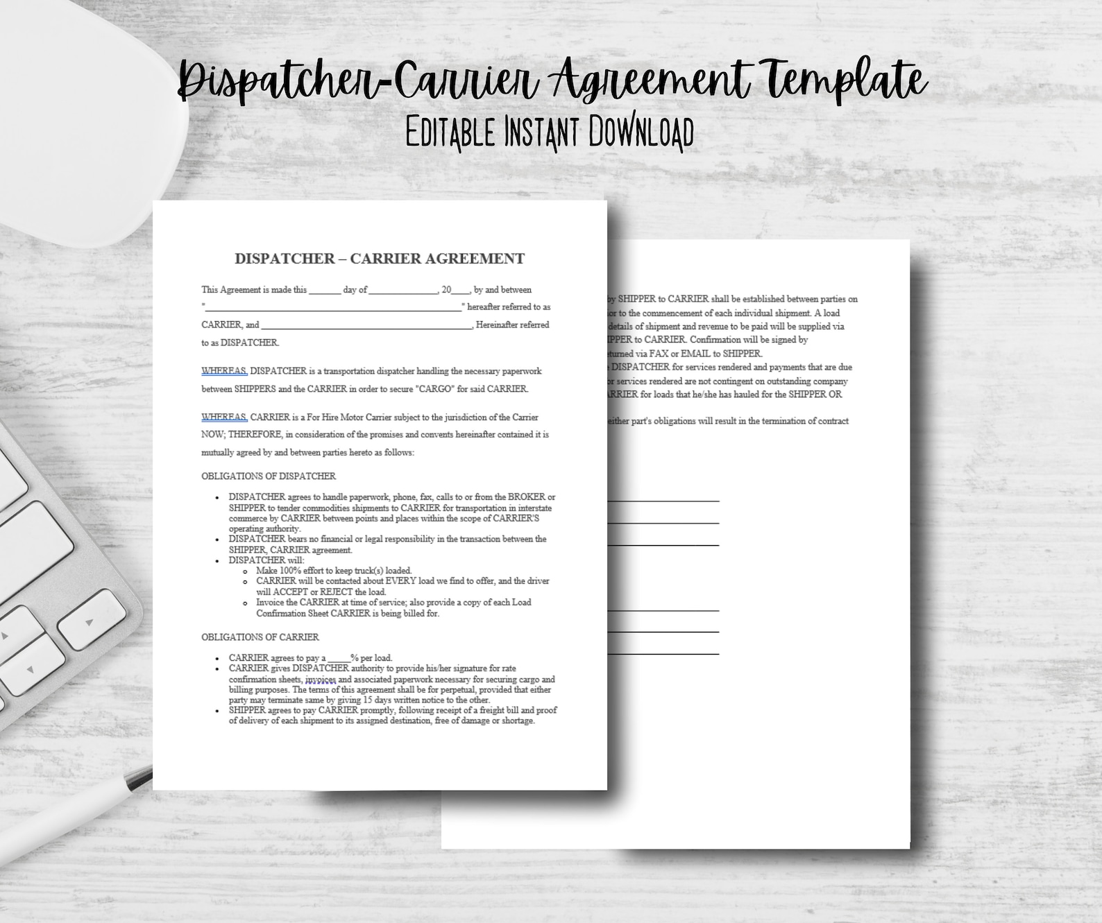 Dispatcher Carrier Agreement Template, Dispatcher Agreement, Dispatcher ...