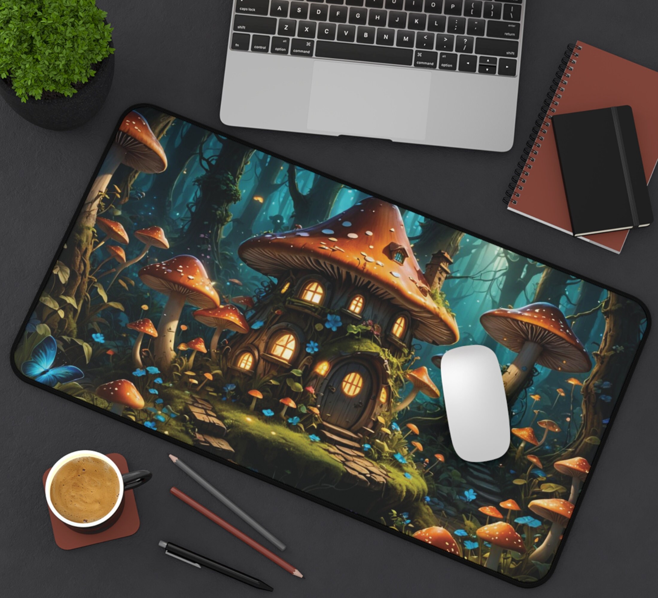 Forest Mushroom House Desk Mat: Cozy Cottage in a Magical Woodland ...