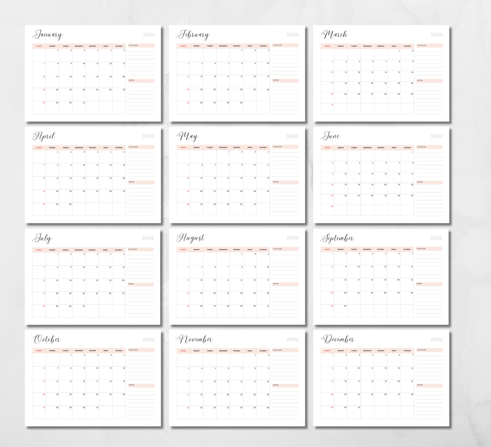 2024 Printable Monthly Planner/calendar, 2024 Yearly Calendar 12 Months ...
