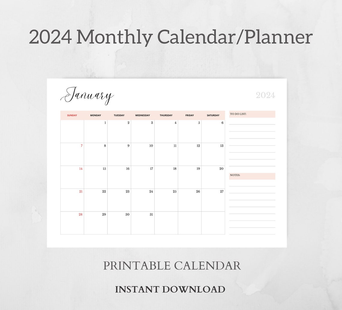 2024 Printable Monthly Planner/calendar, 2024 Yearly Calendar 12 Months ...