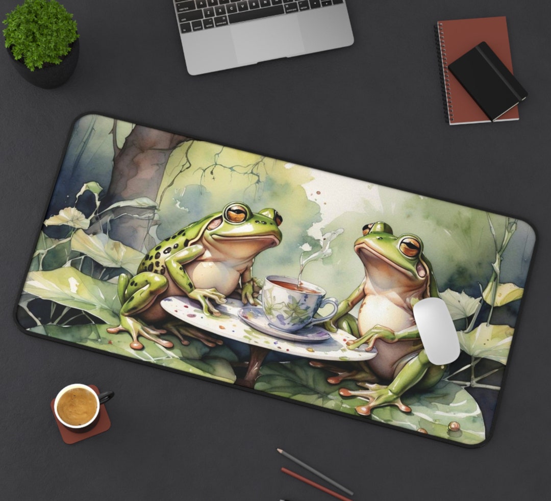 Frog Tea Party Desk Mat: Charming Nature Scene With Frogs, Illustration ...