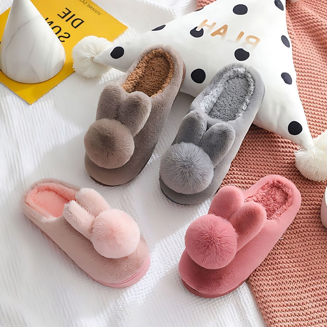 Fuzzy Bunny Slippers Comfy House Rabbit Slides - Etsy