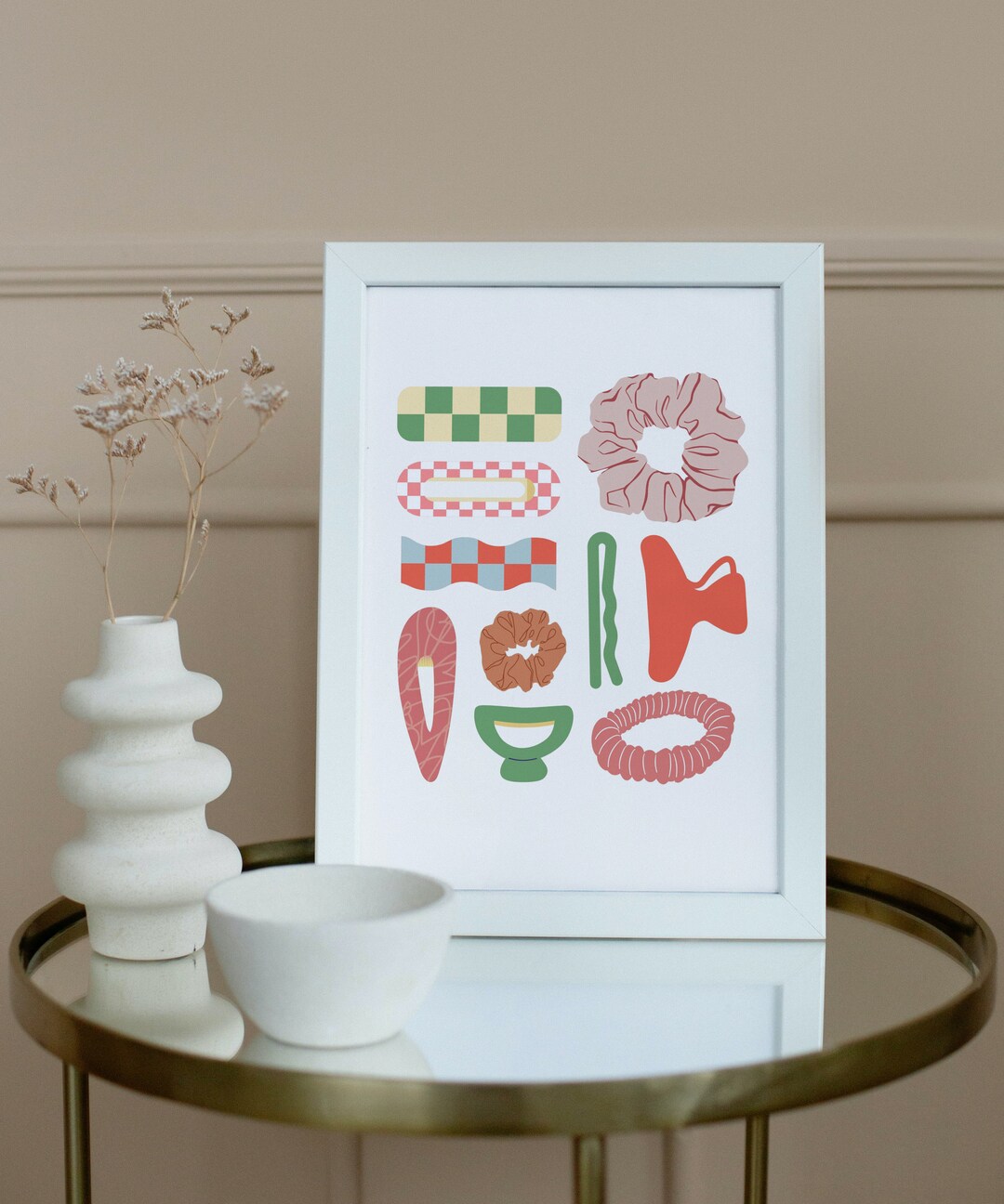 Hair Clip Art Print, Scrunchies Wall Art, Dorm Room Poster, Bedroom ...