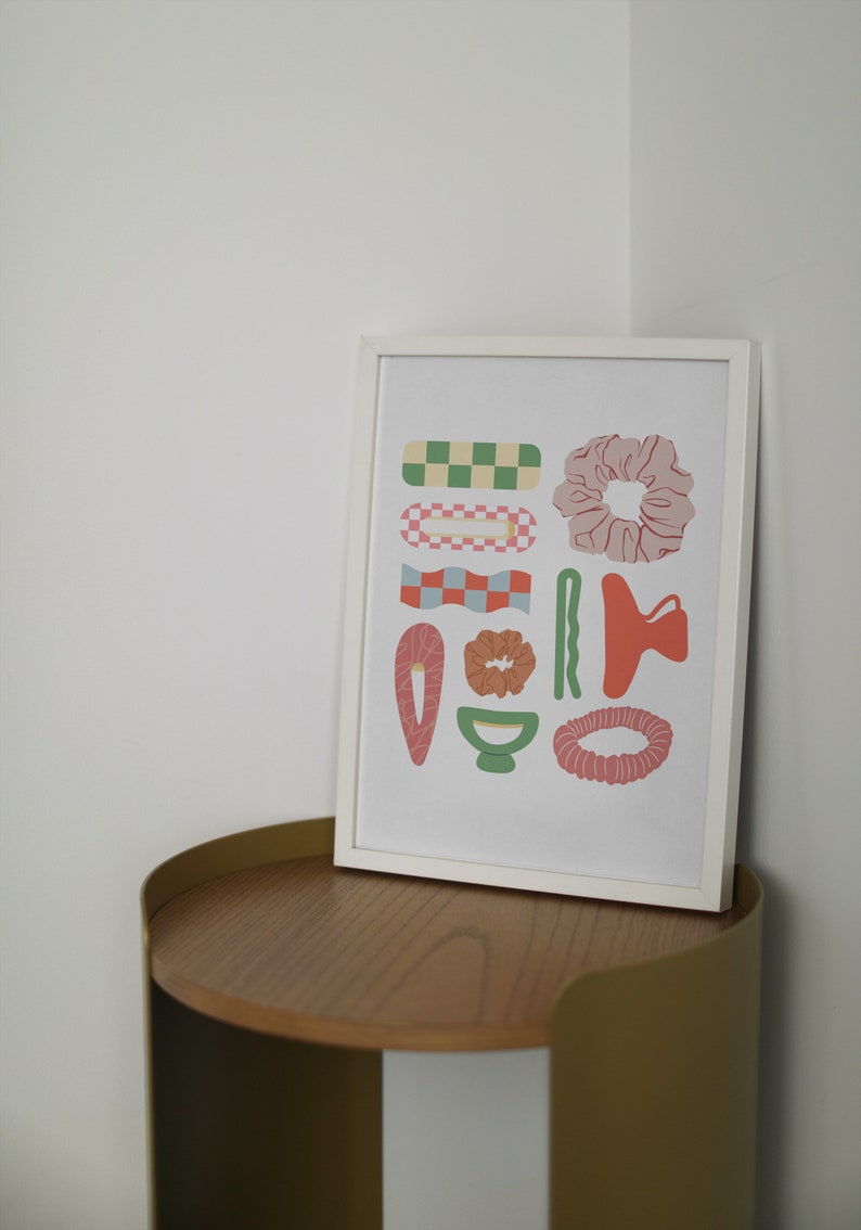 Hair Clip Art Print, Scrunchies Wall Art, Dorm Room Poster, Bedroom ...