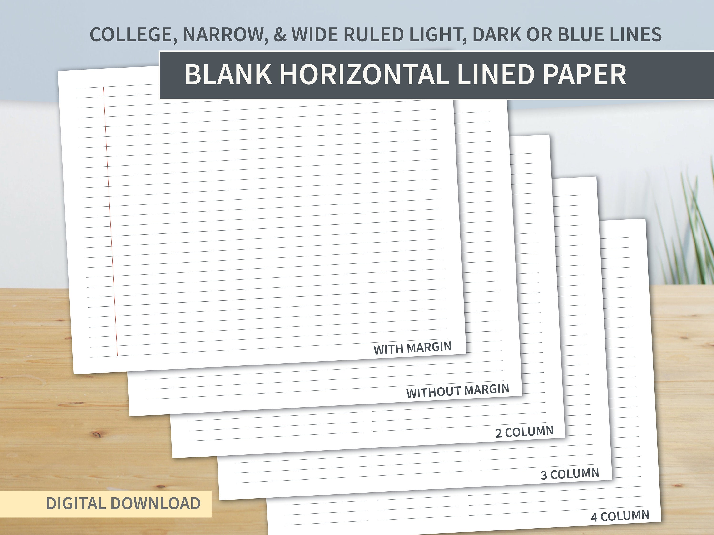 Horizontal Lined Paper in College, Narrow & Wide Rule. Note Taking ...