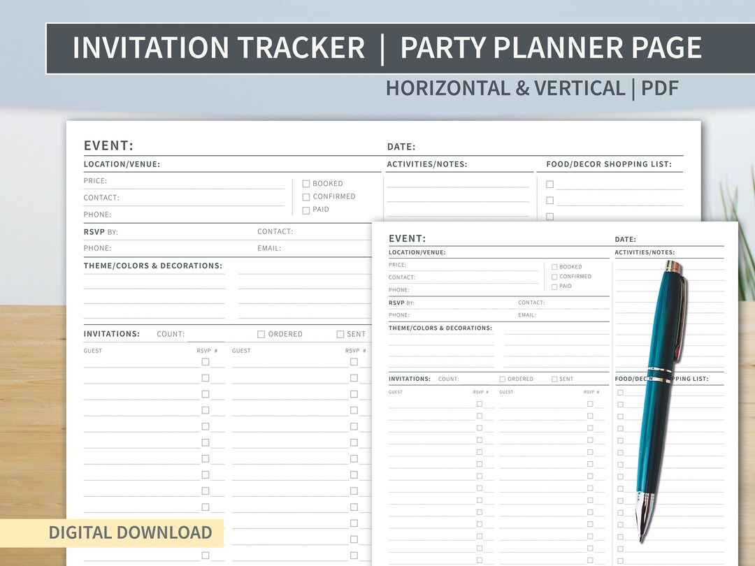 Invitation Tracker | Party Planning Page. Track Birthday or Office ...